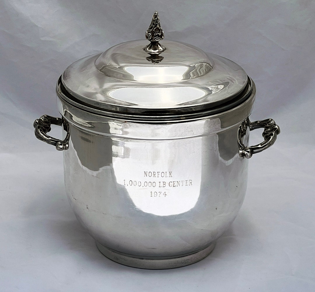Retro Silverplate Ice Bucket With Milk Glass Liner Inscribed norfolk ...