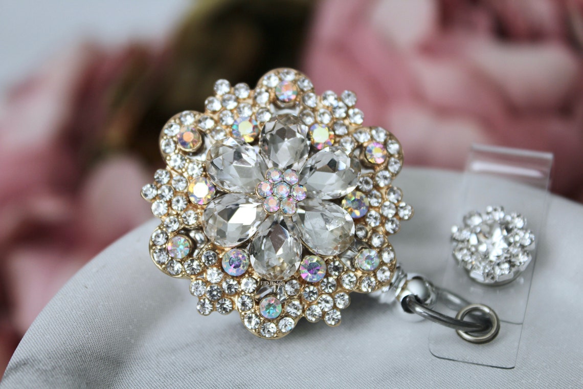 Id Badge Reel Crystal Badge Holder - Etsy