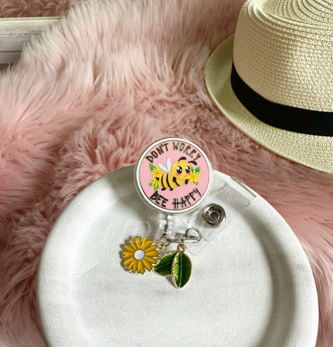 BEE Happy II Retractable Id Badge Reel Holder Flowers May Vary - Etsy