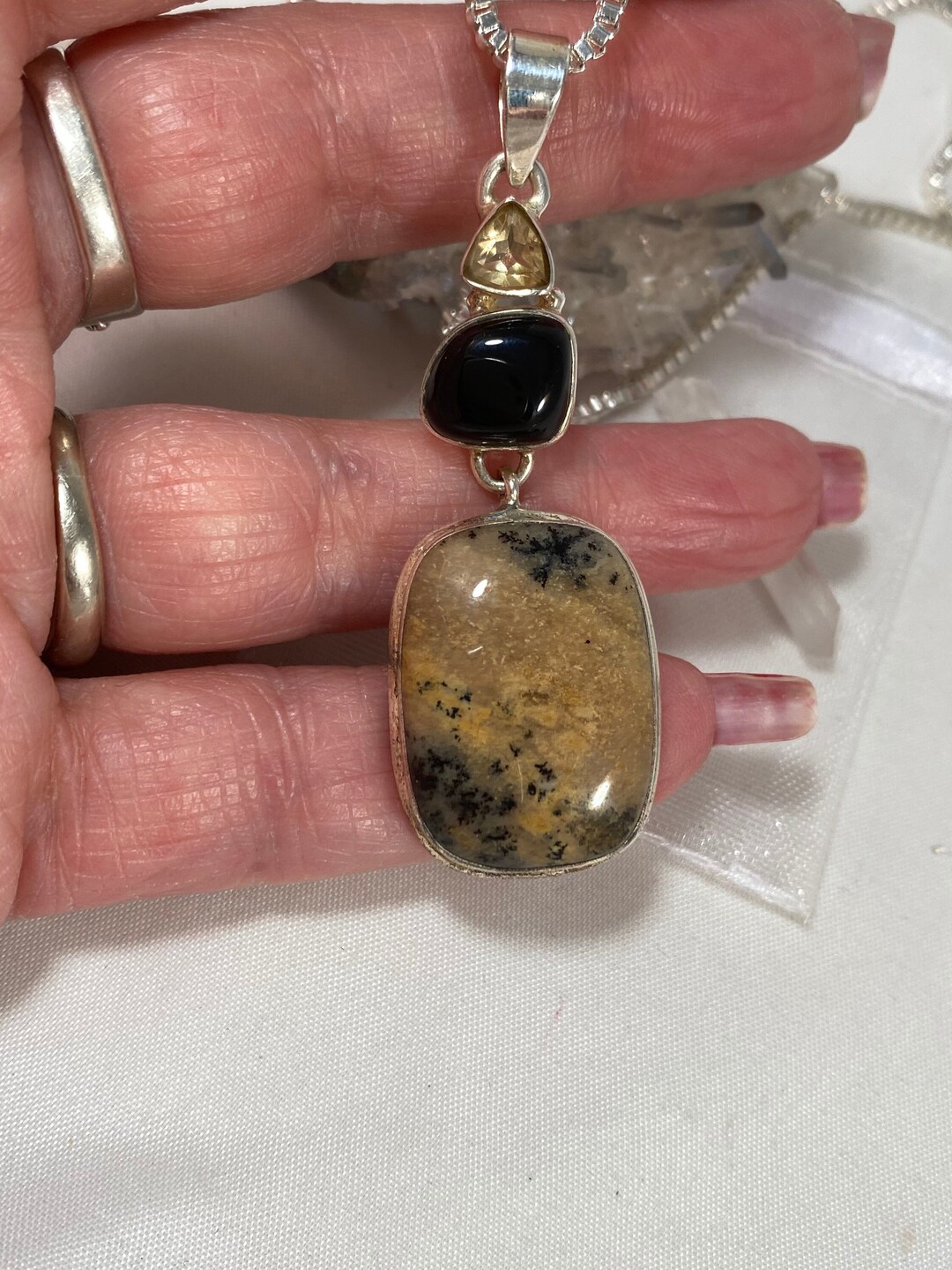 CLEARANCE Honey Dendritic Agate, Onxy & Yellow Topaz Sterling 2mm Box ...