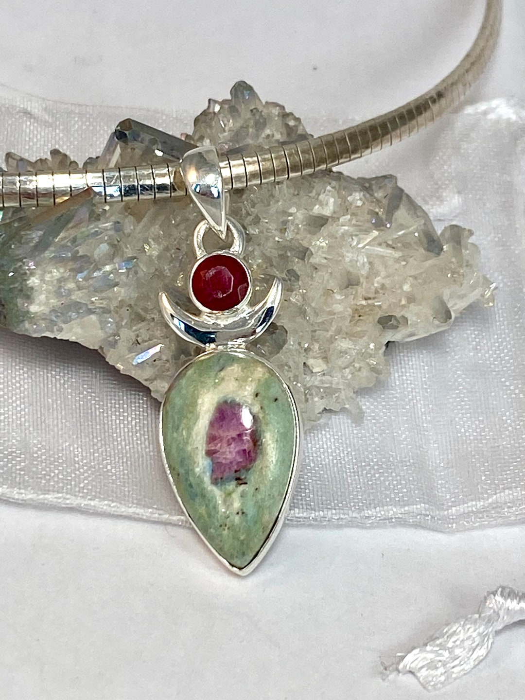 Moon Goddess Ruby in Fuchsite, Ruby Sterling Silver Pendant With ...