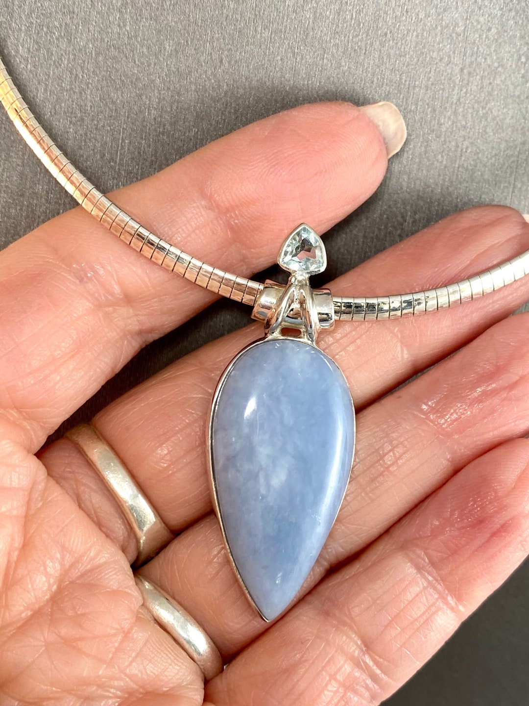 Angelic Communication Beautiful Angelite Peru, Blue Topaz .925 Pendant ...