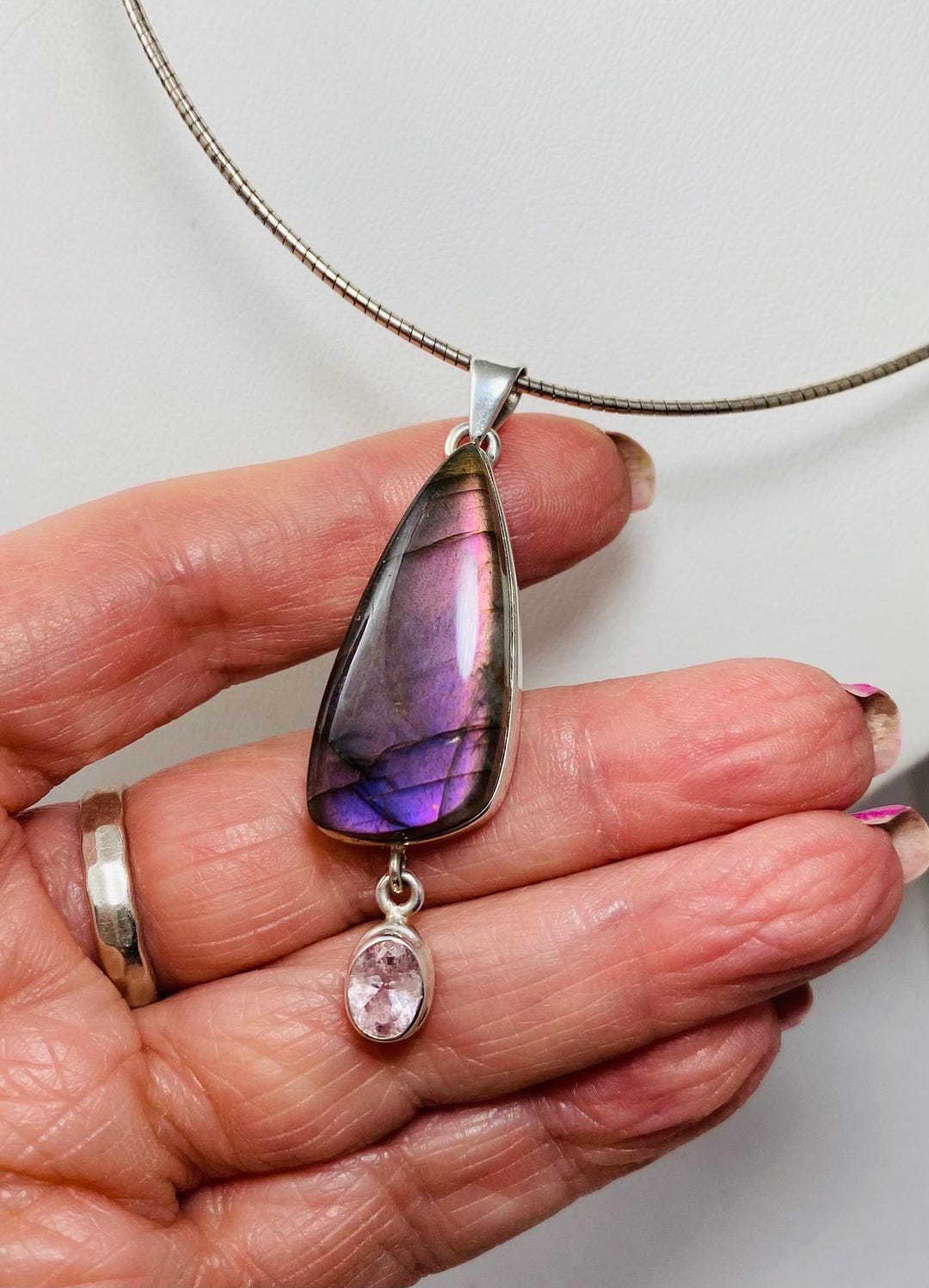 Purple Labradorite & Morganite Sterling Necklace, W/lemurian Seed ...
