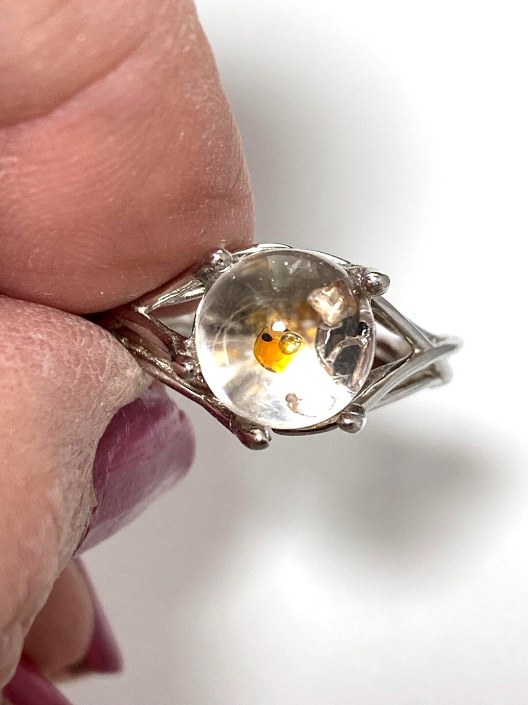 Extraordinary Lumi Golden Enhydro Sphere Ring Adjustable Sz Sterling ...