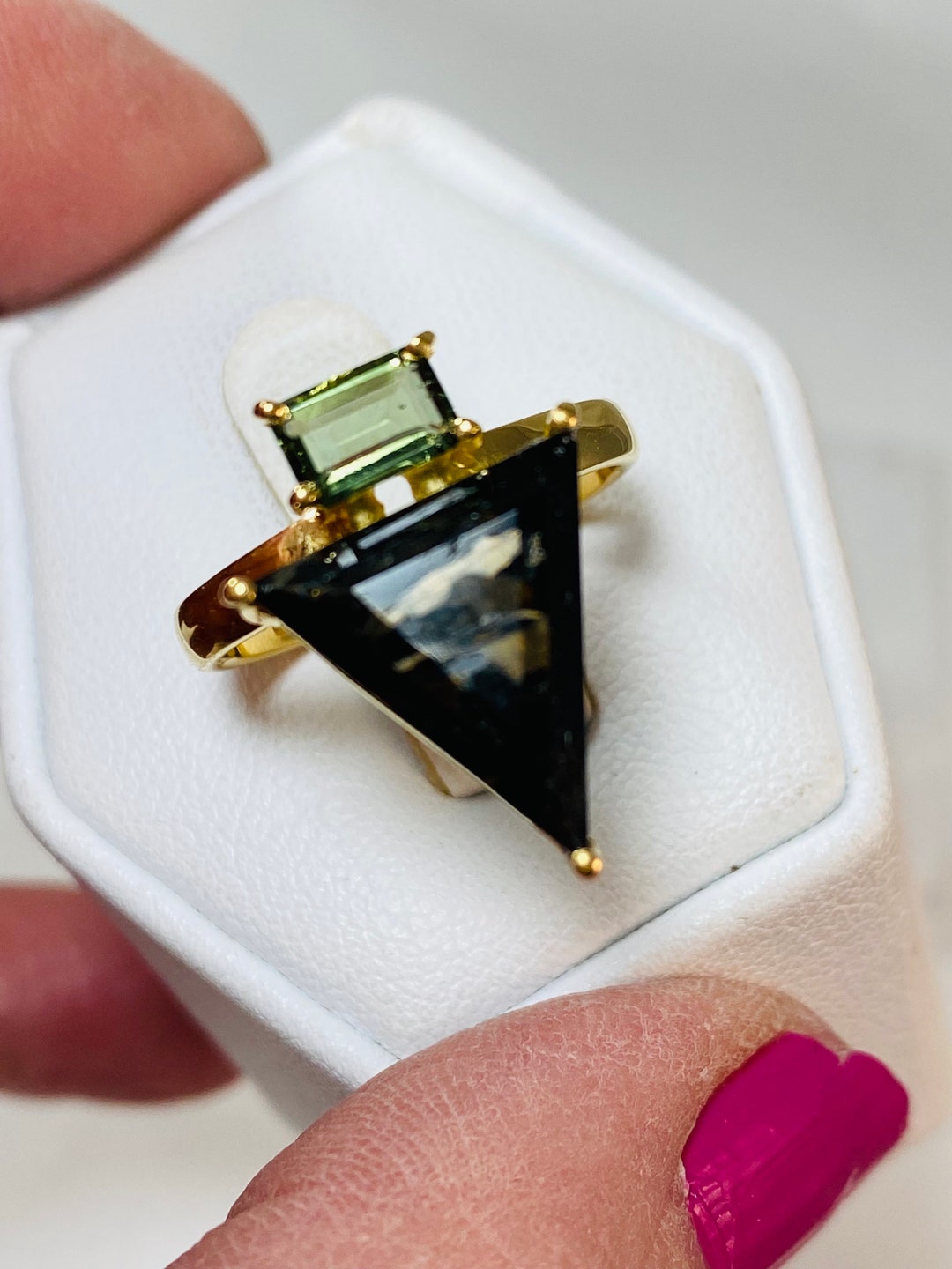 Mini Magician Stone Faceted Nuummite Greenland Czech Moldavite Ring Sz ...