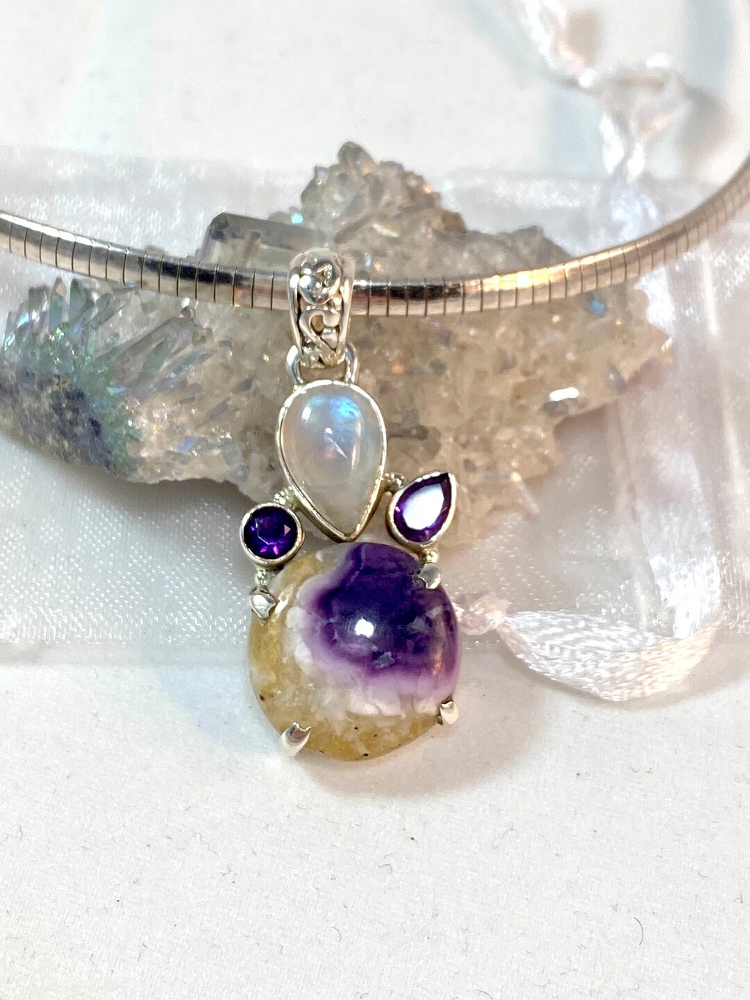 Stunning!! Violet Flame Opal Pendant Sri Lanka Rainbow Moonstone ...