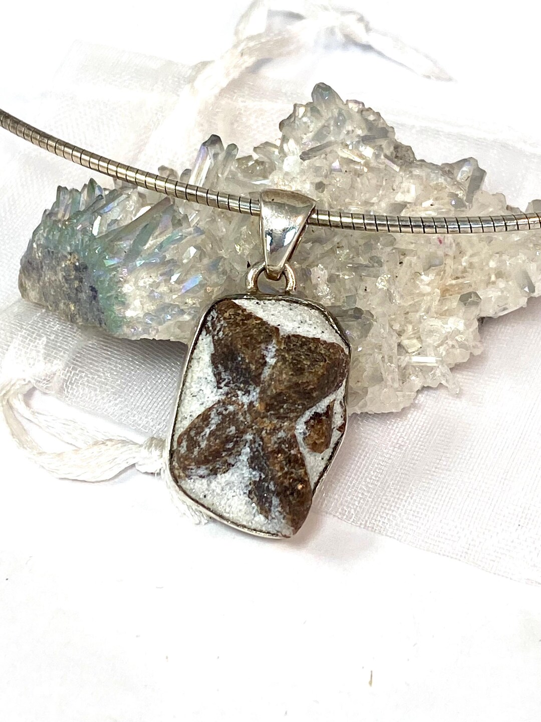 Staurolite Cross Pendant .925 With Lemurian Star Seed Quart Crystal ...