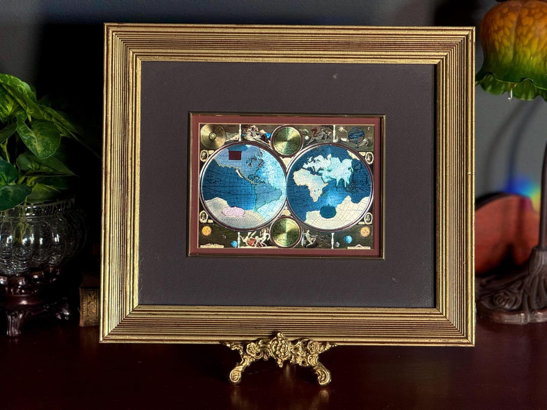 A New and Accurat Map of the World | Blue Matted, Gold Framed, Gold ...