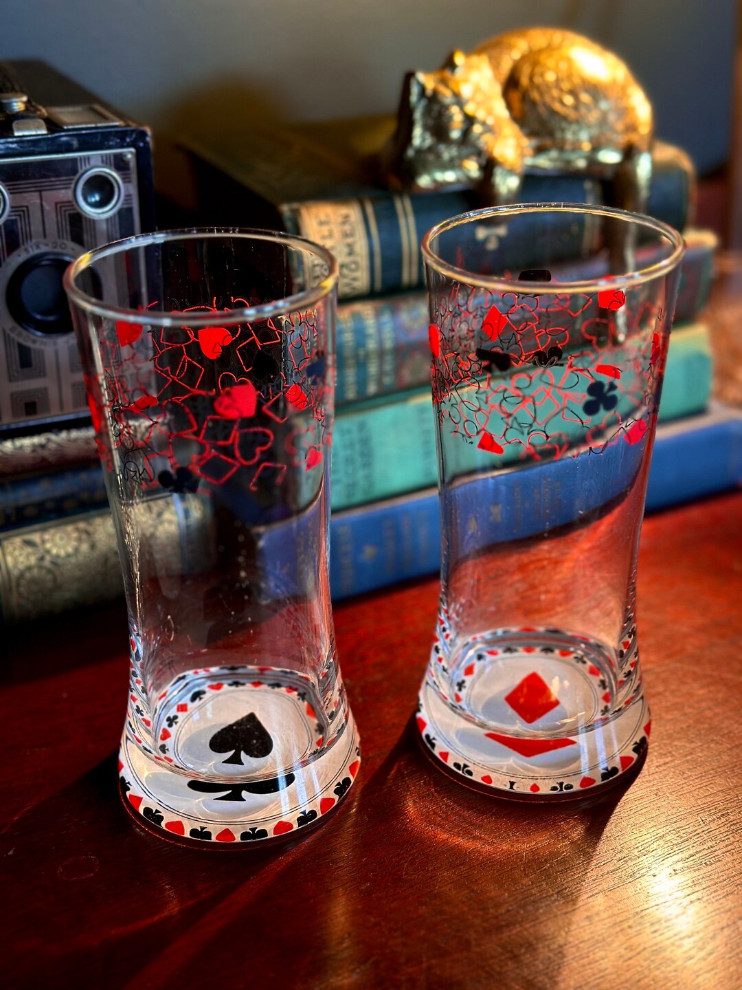 Vintage Mid-century Playing Card Highball Glasses 12oz Spade Diamond ...