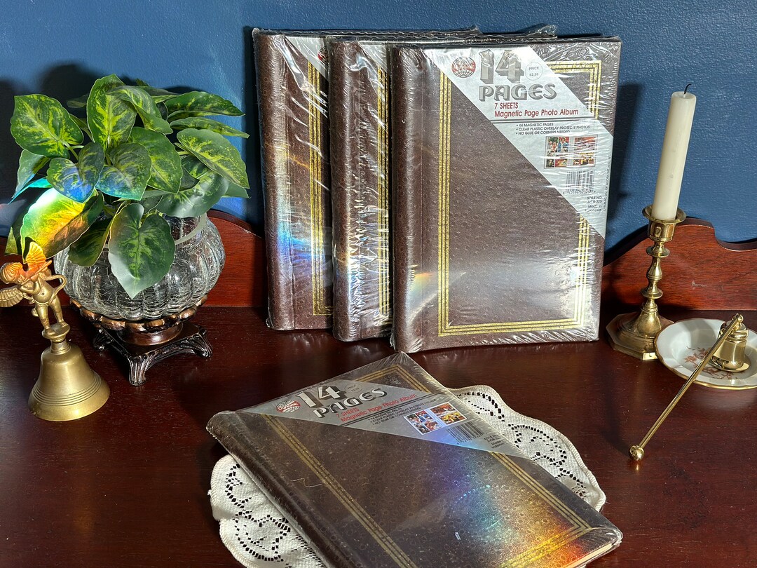 Vintage Magnetic Self-stick Photo Album 14 Pages (7 Sheets) Brown Gold ...