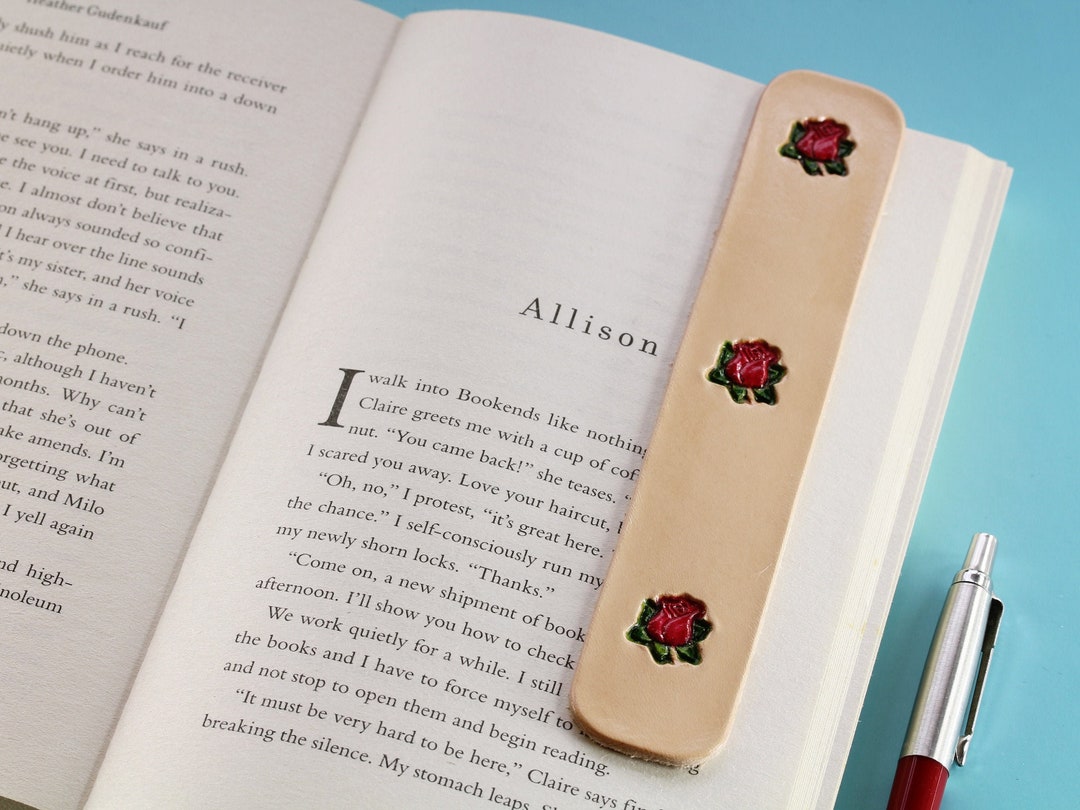 Red Roses Bookmark, Handmade Leather Bookmark, Leather Anniversary Gift ...