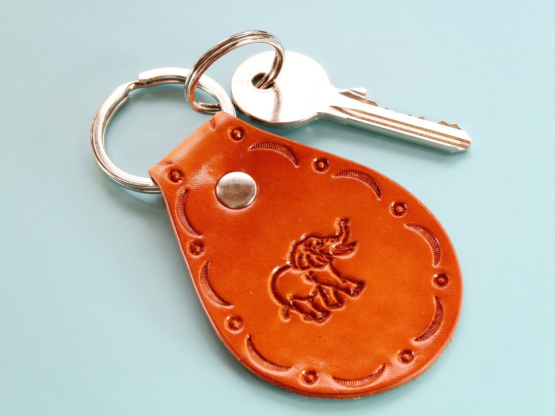 Elephant Keychain, Leather Keyring, Handmade Girlfriend Gift, Leather ...
