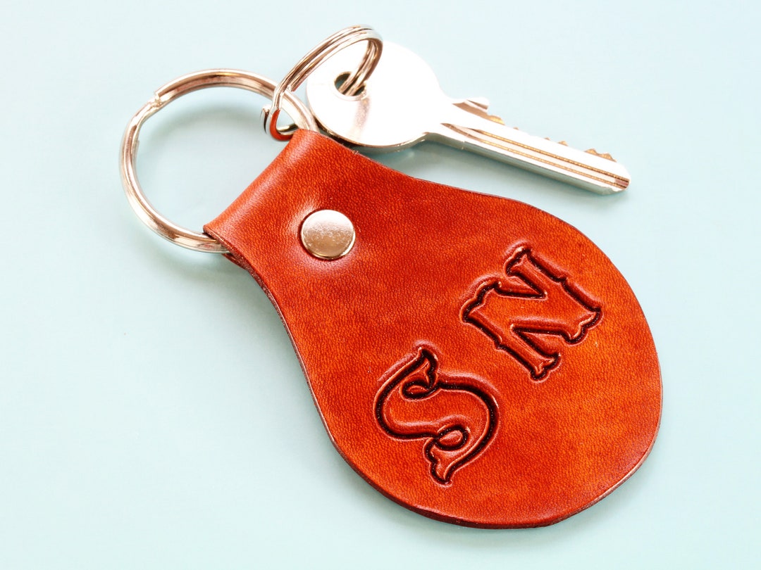 Personalized Monogram Leather Keychain, Initial Monogrammed 3rd ...