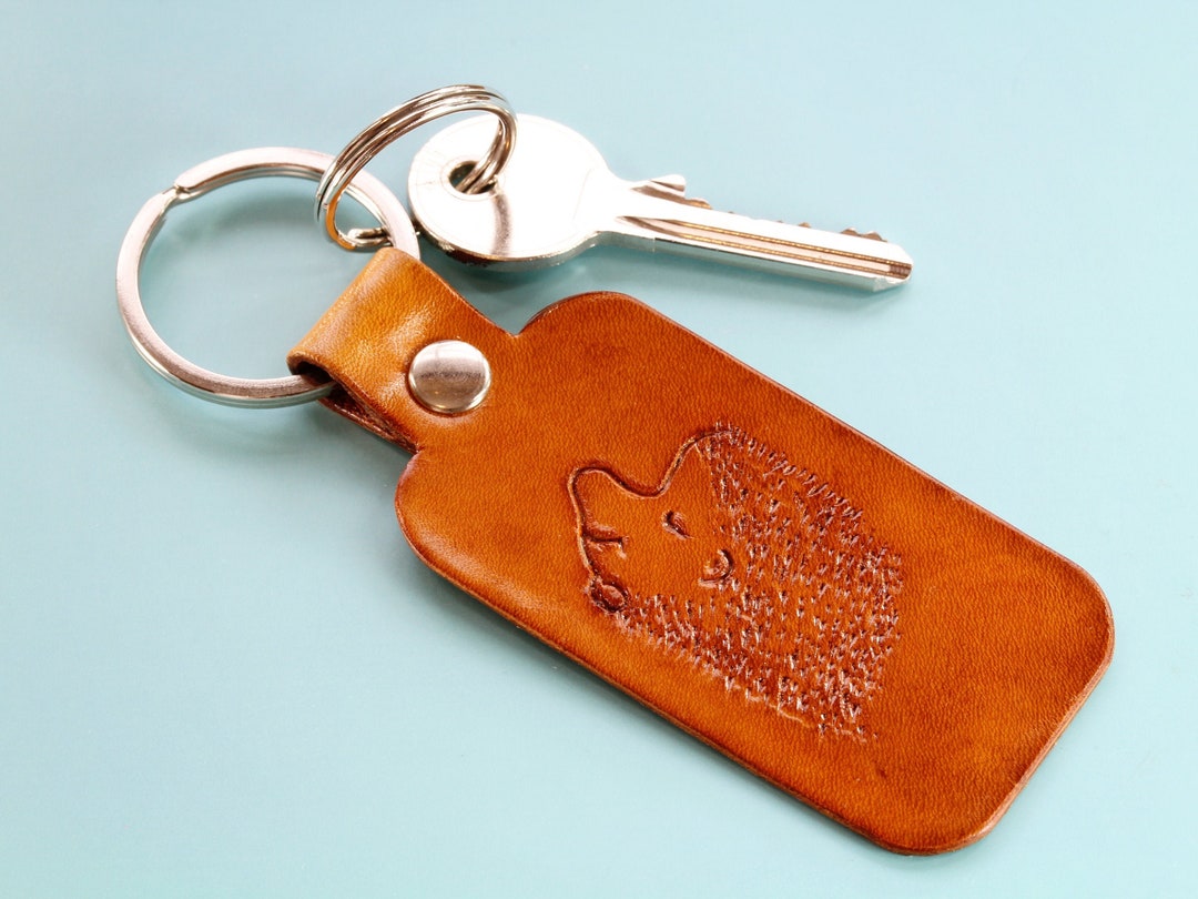 Leather Key Fob, Hedgehog Keyring, Hand Carved Leather Hedgehog Key Fob ...