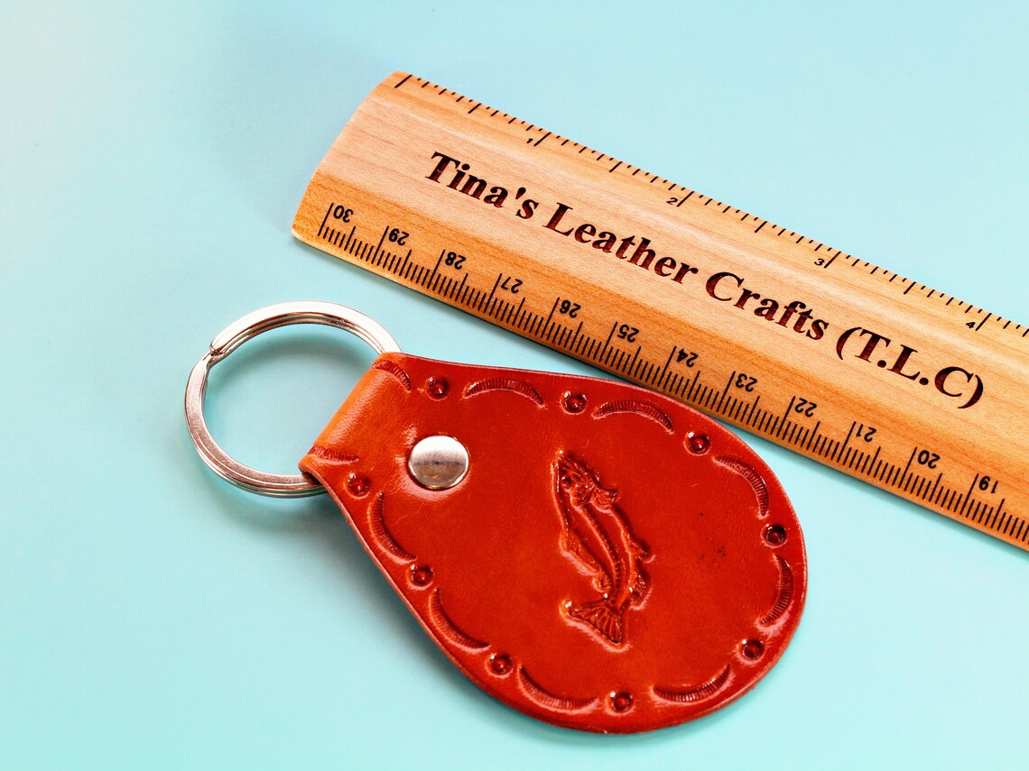 Salmon Keychain Handmade Leather Keychain, Fishing Gift for Dad ...