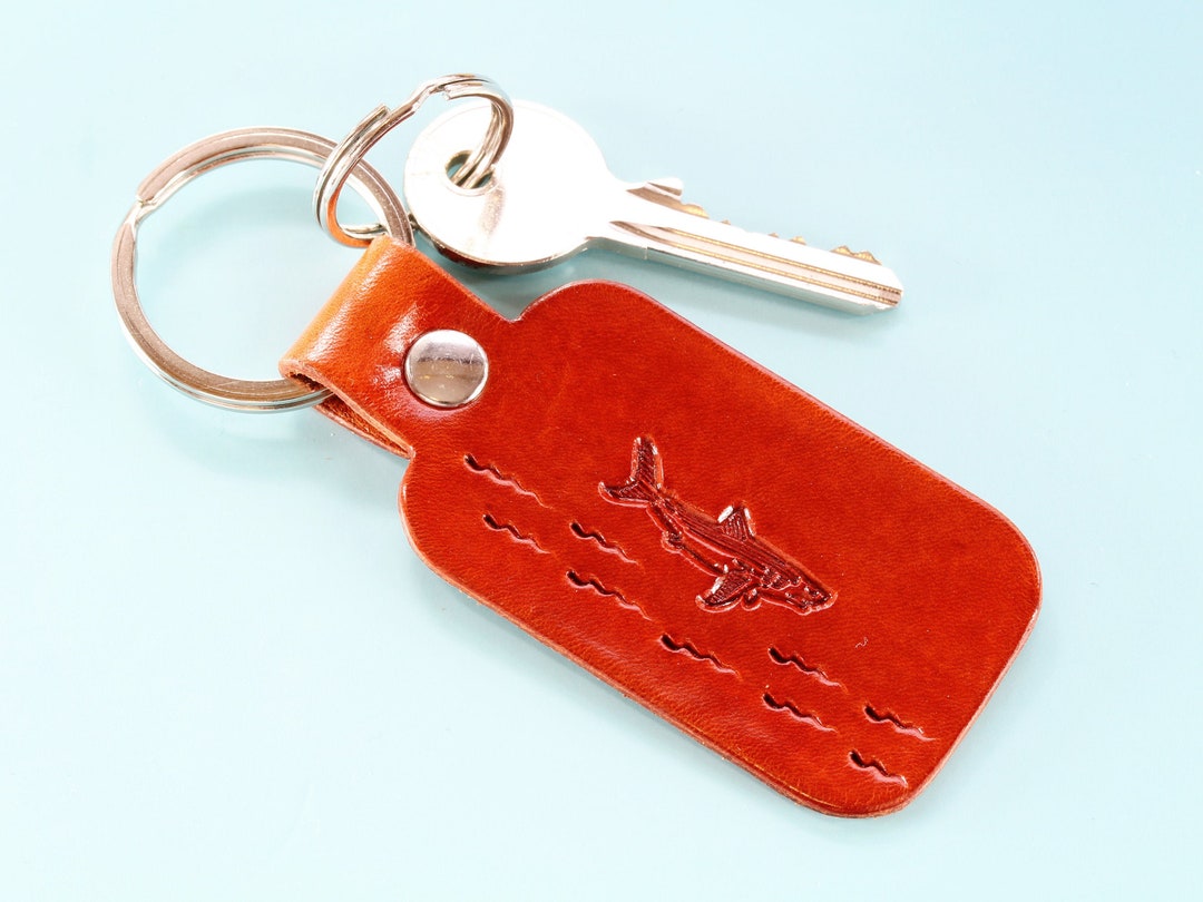 Shark Keychain Leather Keychain, Handmade Shark Keyring Leather Keyring ...