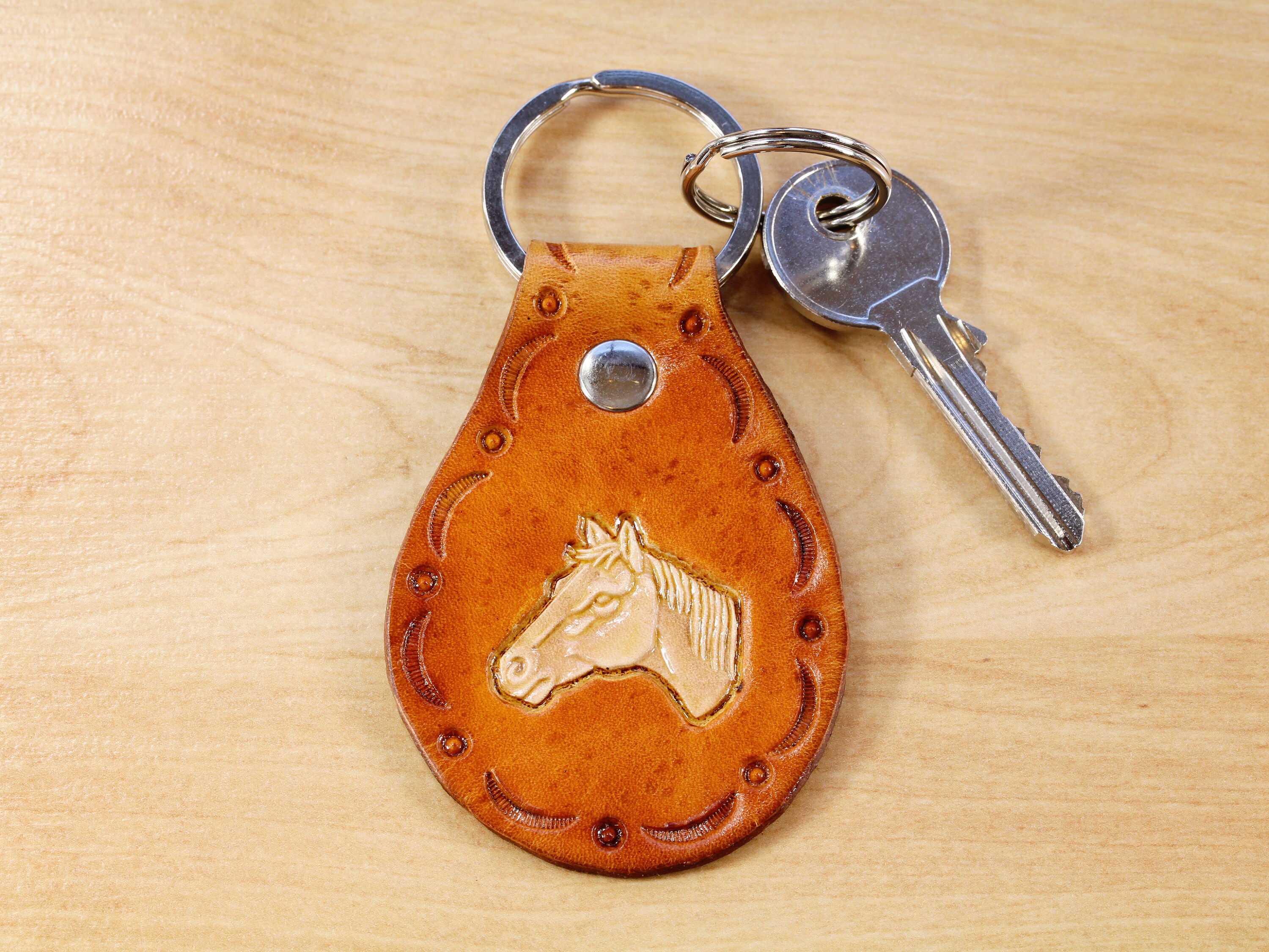 Horse Keychain Hand Tooled Leather Keychain Leather Key Fob | Etsy