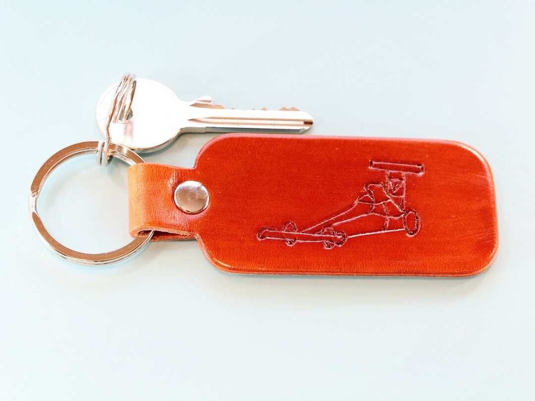 Hand Carved Leather Keychain Dragster Keyring, Drag Racing Keychain ...