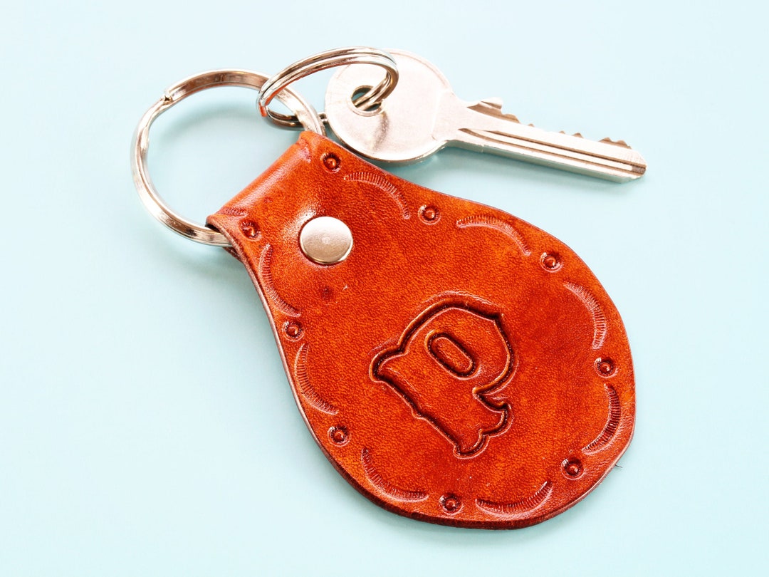Handmade Leather Initial Keychain: Personalized Hand Tooled Key Fob ...