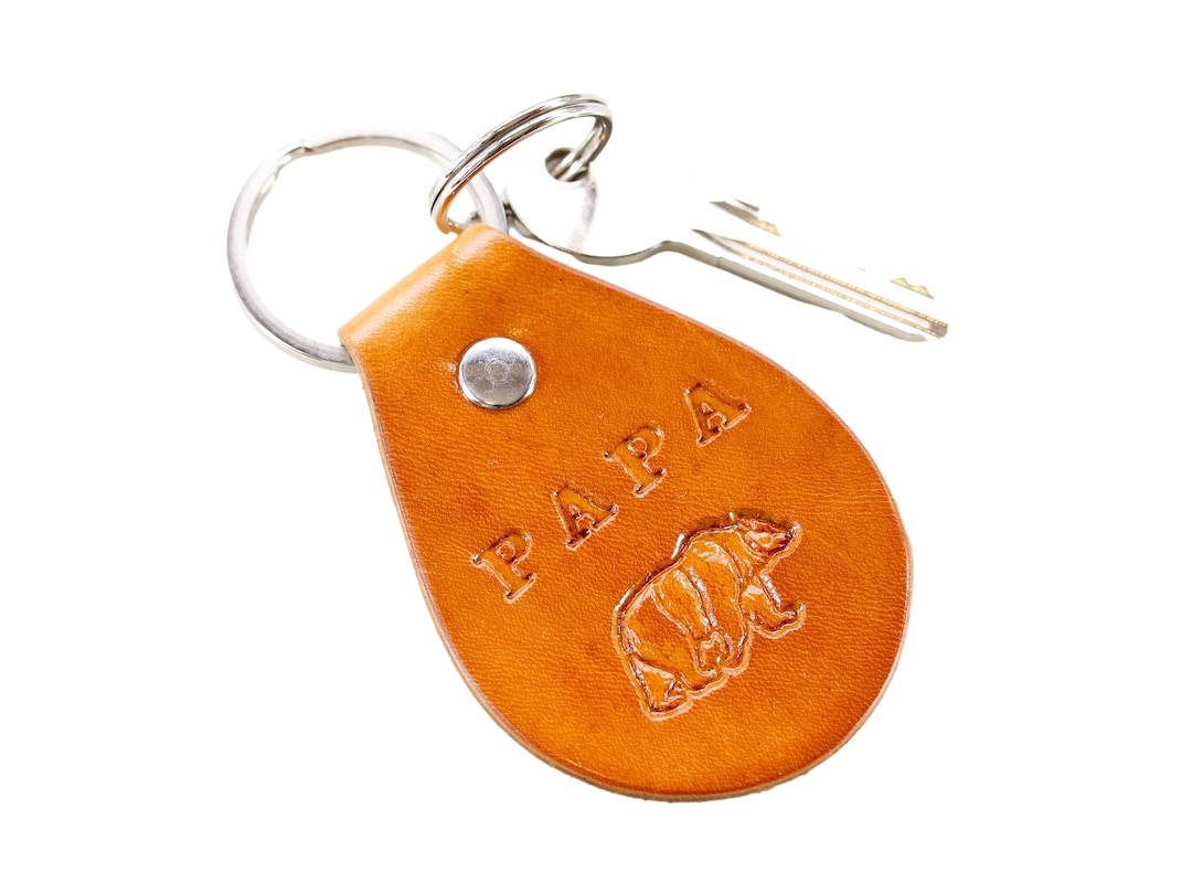 Papa Bear Keychain Leather Keychain, Papa Bear Keyring, Leather Keyring ...