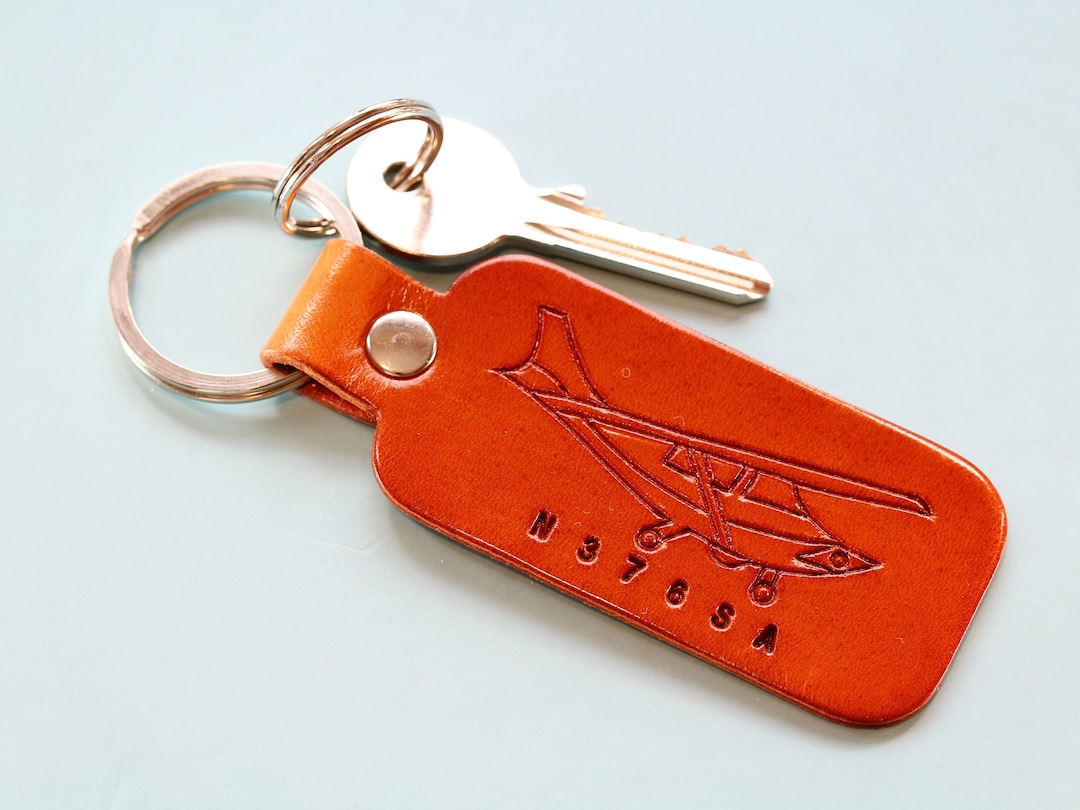 Personalized Leather Airplane Keychain: Hand-carved Cessna Tail Number ...