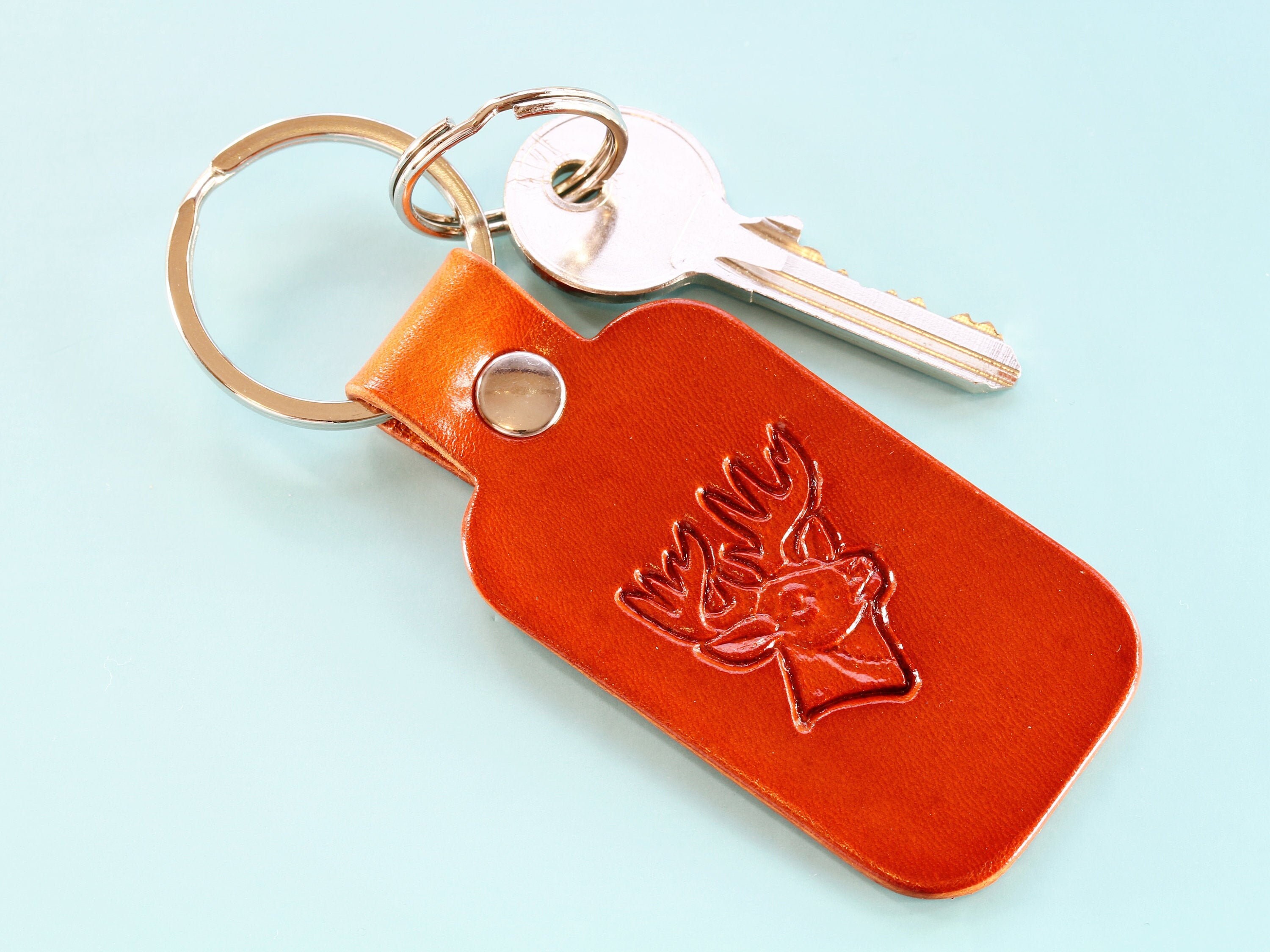 Stag Keychain, Leather Keychain, Handmade Stags Head Key Chain, Unique ...