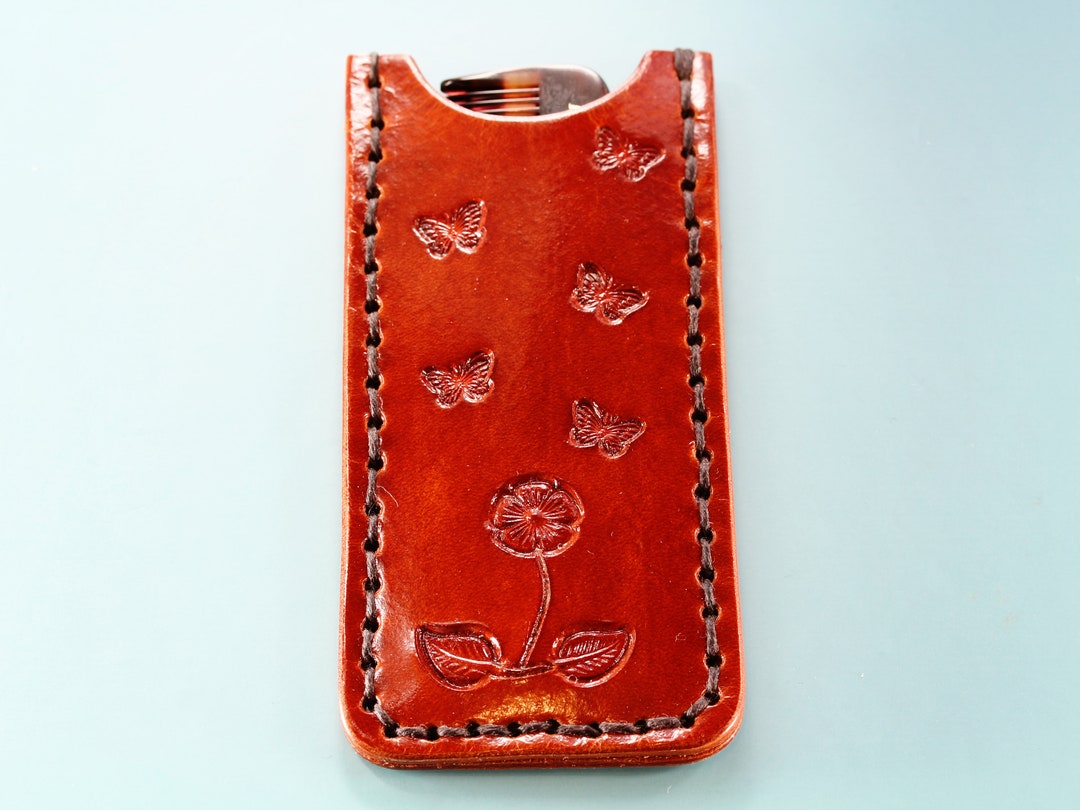 Leather Comb Case Floral Comb Case, Butterflies Comb Case, Leather ...