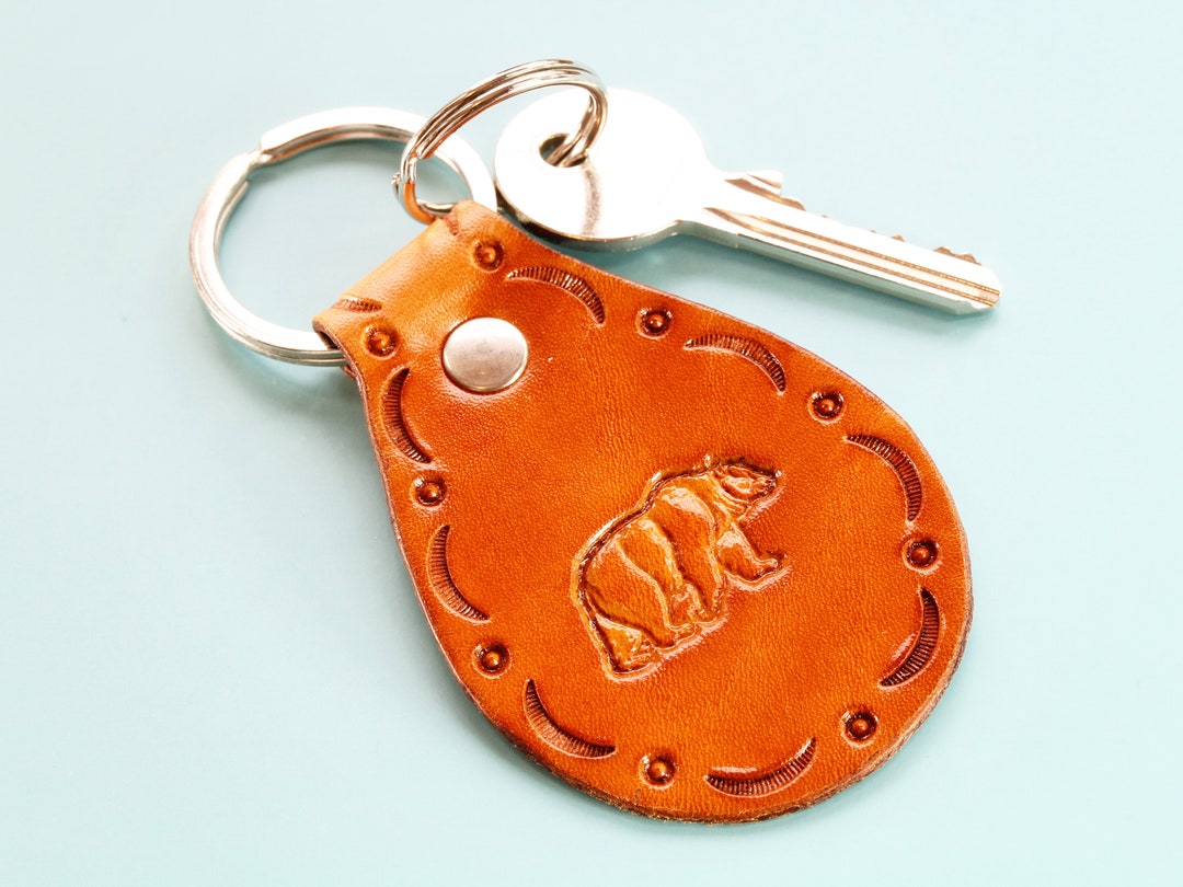Bear Keychain Leather Keychain, Bear Keyring Leather Keyring, Bear Key ...