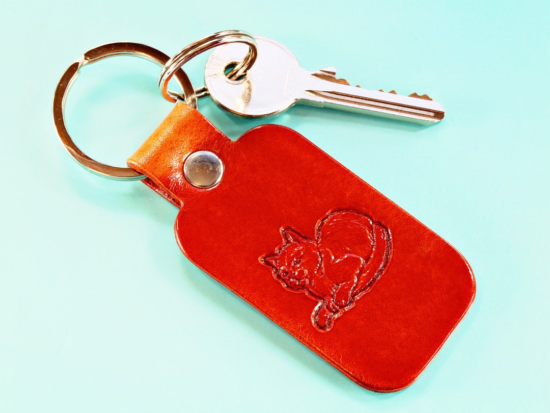 Cat Keychain, Handmade Leather Keychain, Birthday Gift for Sister, Cat ...