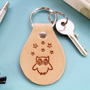 Cute Owl Keychain Leather Keychain, Cute Owl Keyring Leather Keyring ...