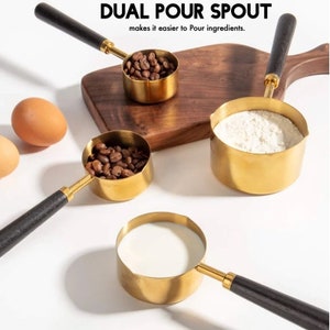 Modern Measuring Cups Set of 4 Stainless Steel Cooking Baking Wooden ...