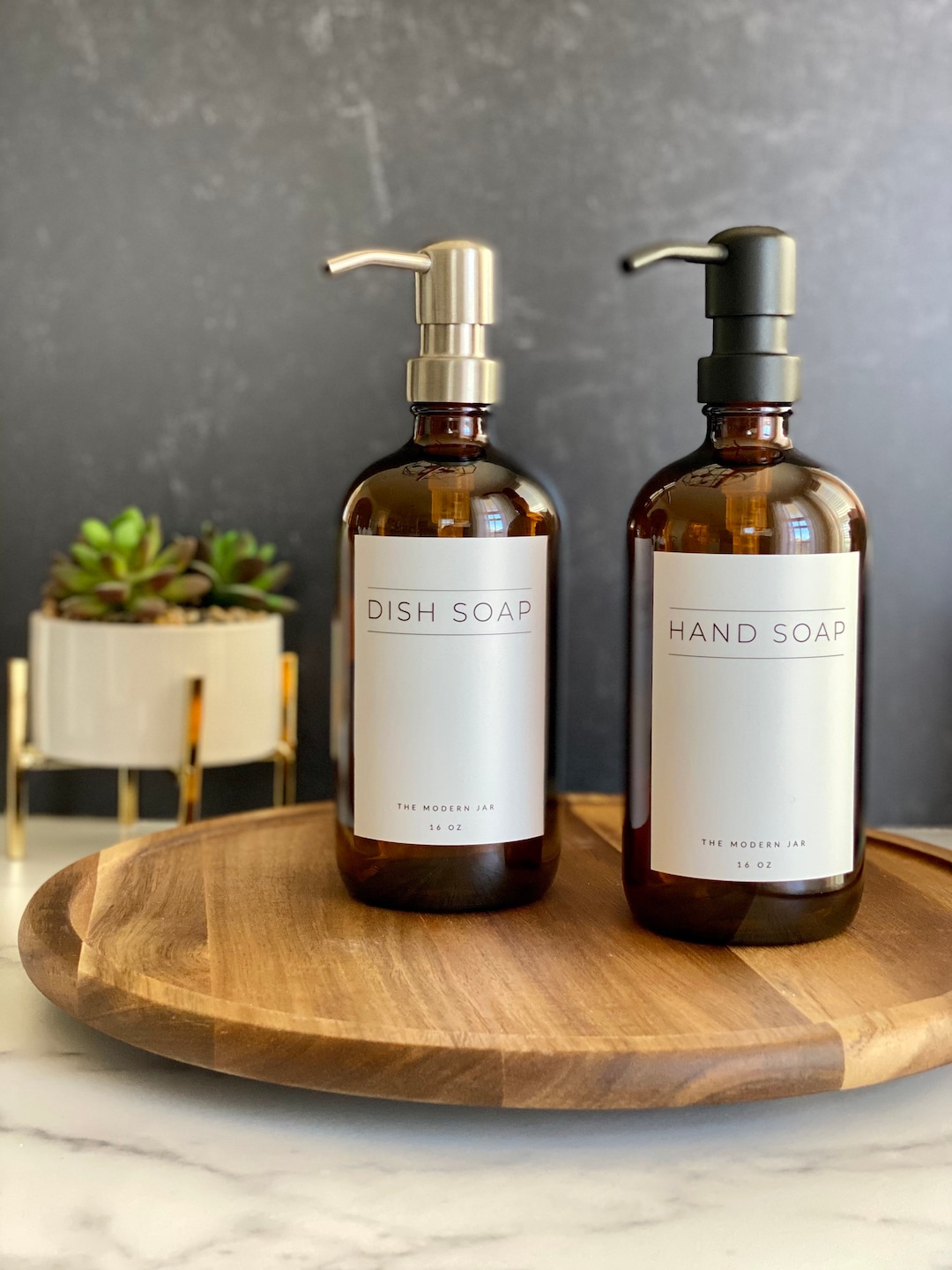 Glass Bottle Set • Hand Soap+dish Soap Set • Soap Dispensers • Amber ...