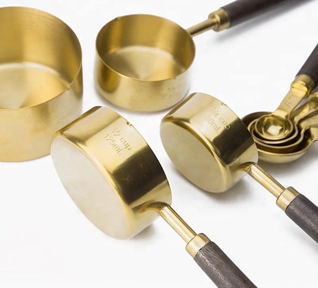 Modern Measuring Cups Set of 4 Stainless Steel Cooking Baking Wooden ...