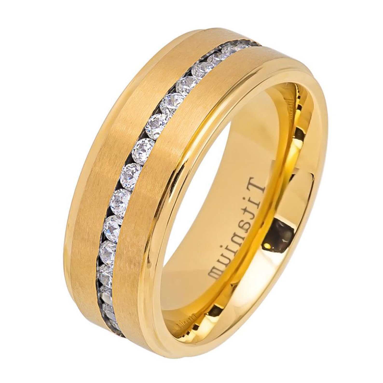 Custom Engraving 8mm Titanium Wedding Band Gold IP Ring - Etsy
