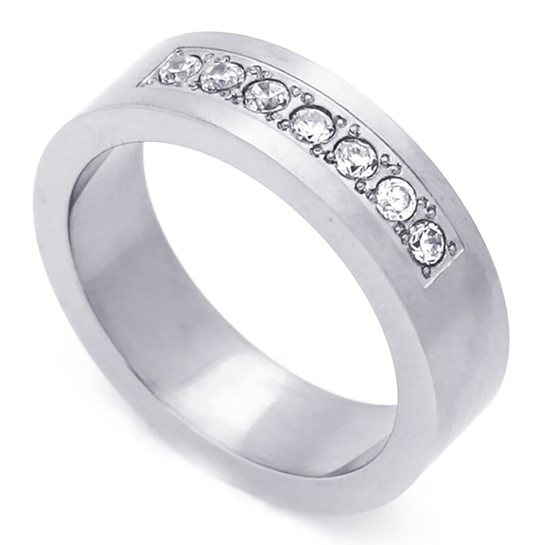 Men Women Fashion 6MM Stainless Steel Ring Round Seven CZ - Etsy
