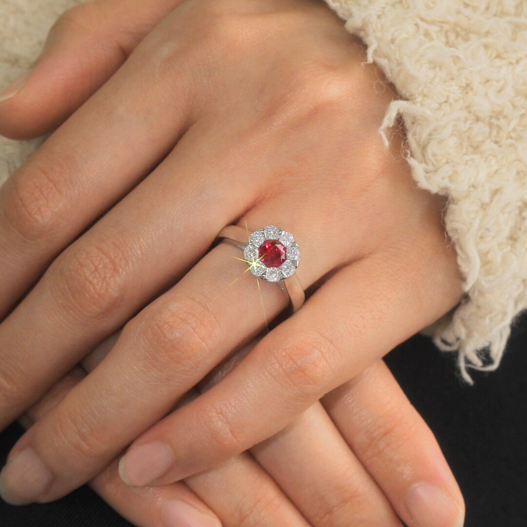 Simulated Ruby Ring Platinum Plated Silver Wedding Ring for - Etsy