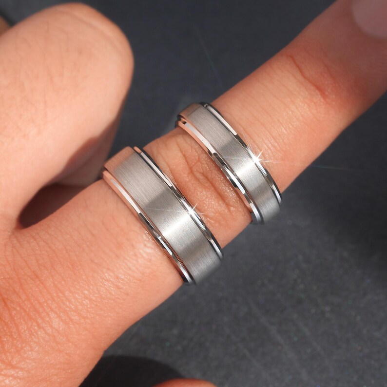 Matching Couples Rings, White Tungsten Wedding Band, Custom Engraved ...