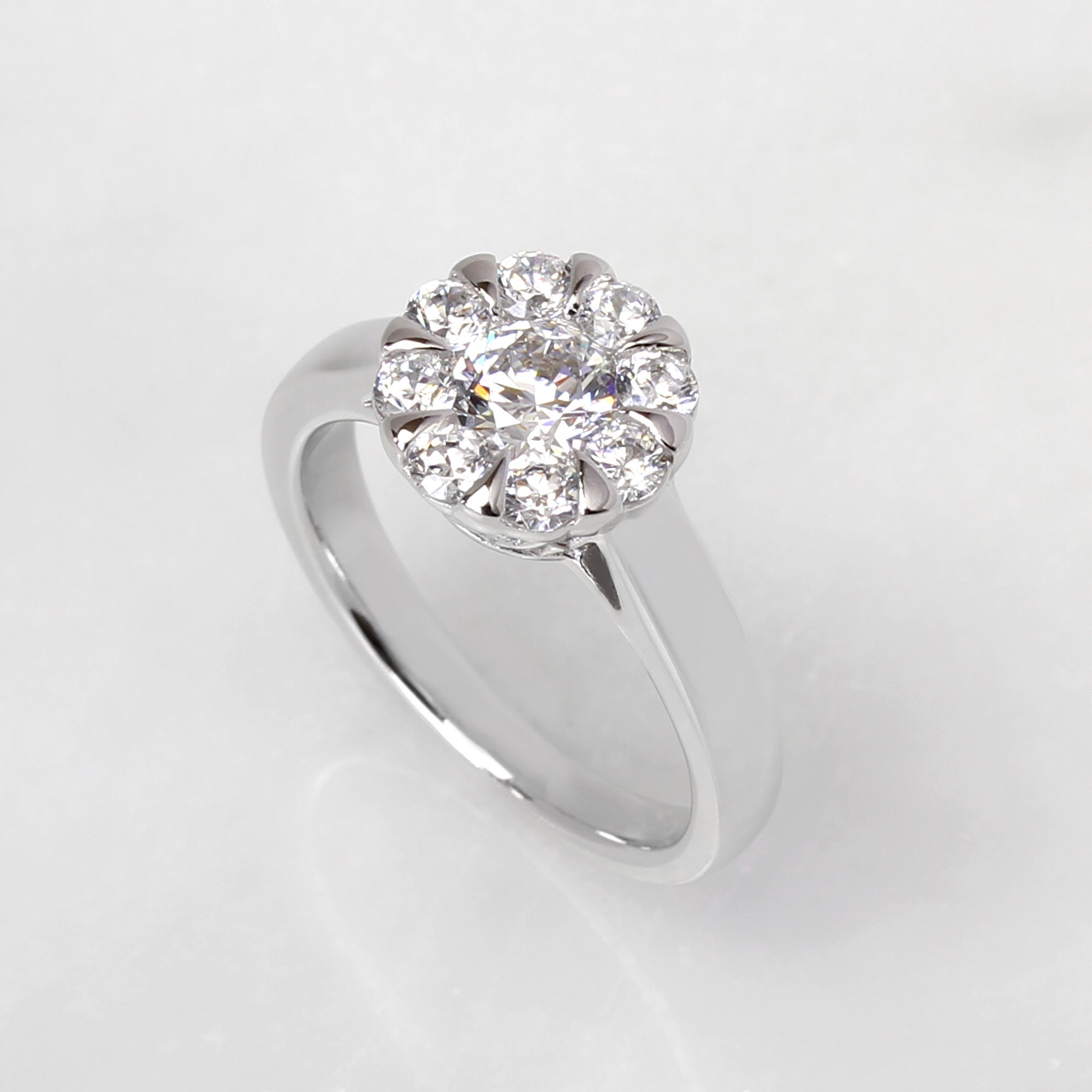 Platinum Plated Silver Wedding Ring 1 Carat CZ Stone Cluster | Etsy