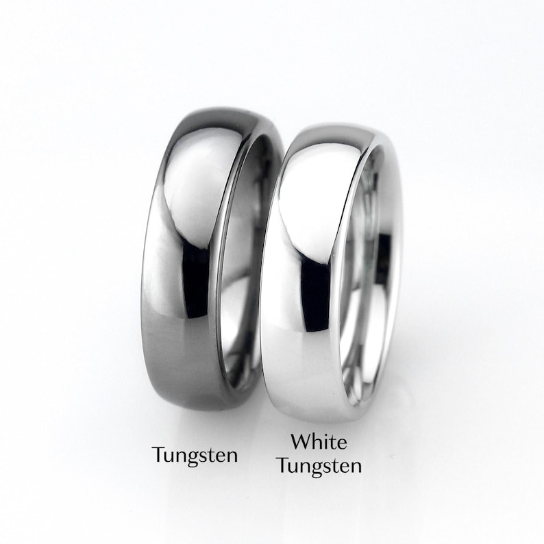 Matching Couples Rings, White Tungsten Wedding Band, Custom Engraved ...
