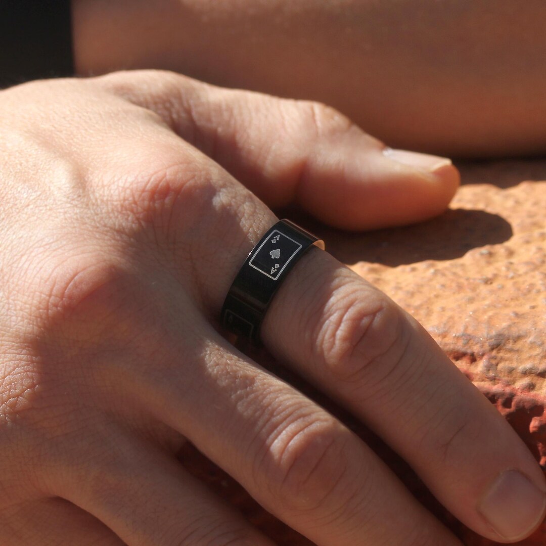 Ace Card Black Stainless Steel Ring: 8MM Flat, Custom Engraved Wedding ...