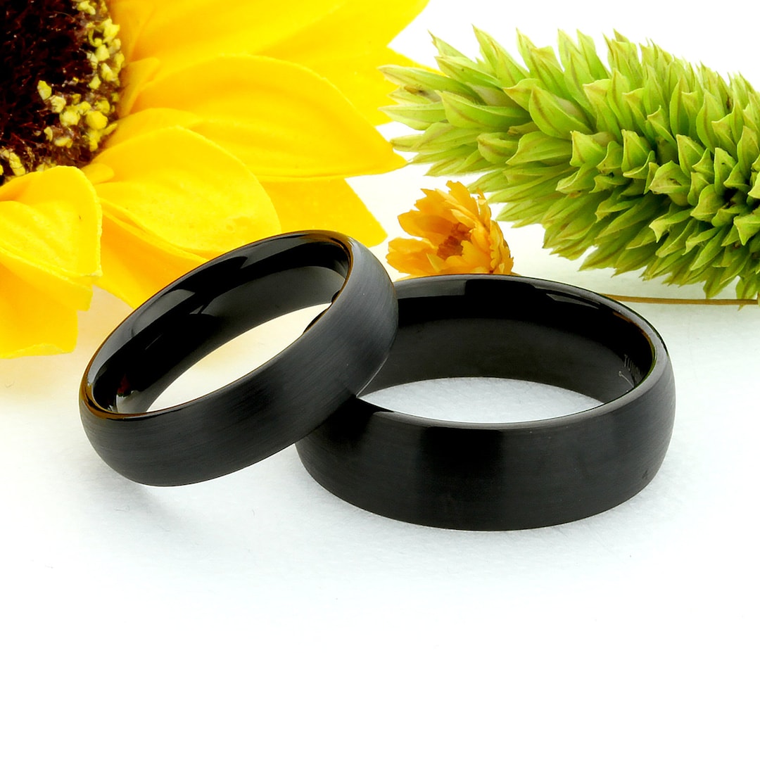 Brushed Black Tungsten Ring Set, 8MM 6MM Dome, His & Hers Rings, Custom ...