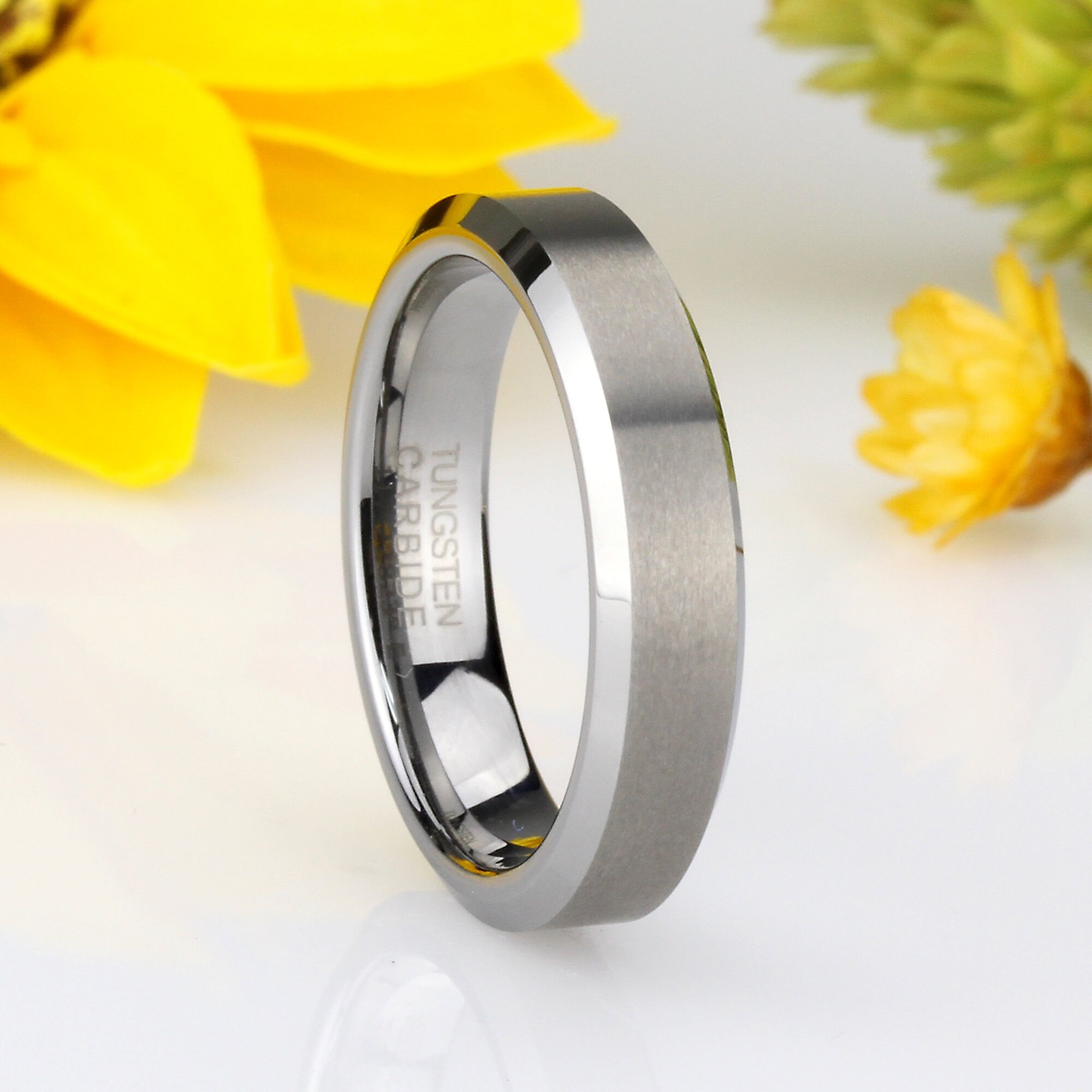 Men Women Tungsten Wedding Band 5MM Brushed Classic Flat Tungsten Ring ...