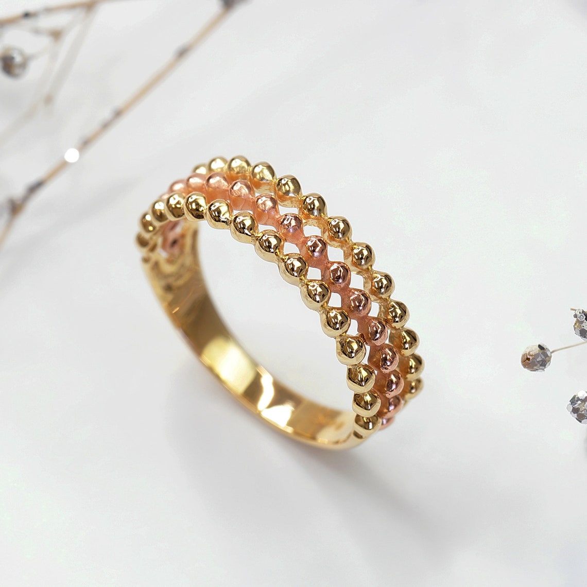 Two Tone Gold Ball Ring Sold 14K Gold Ring Rose Gold Two - Etsy UK