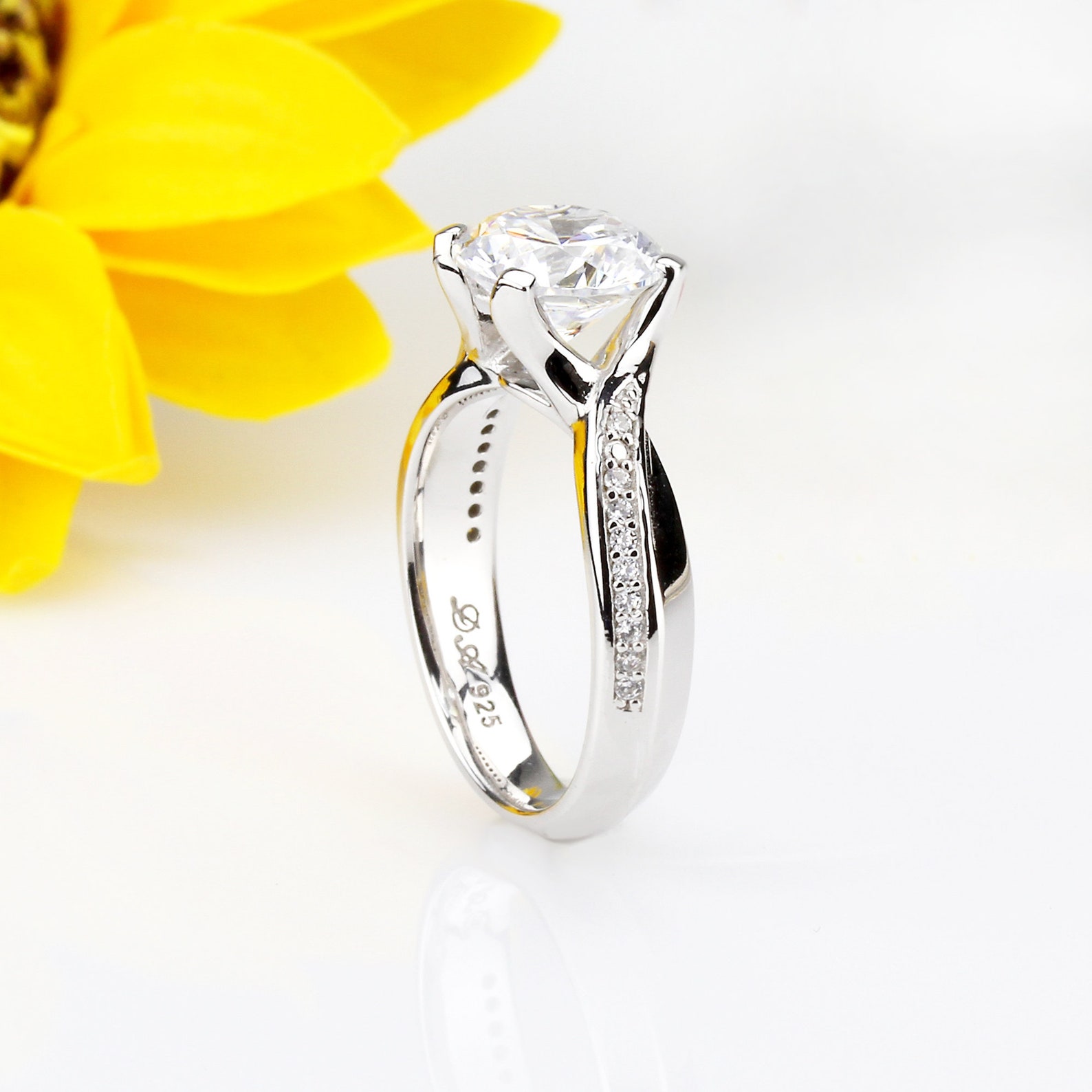 Simulated Diamond Ring Platinum Plated Sterling Silver - Etsy