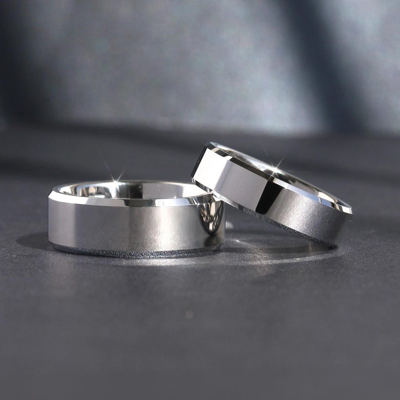 Matching Couples Rings, White Tungsten Wedding Band, Custom Engraved ...