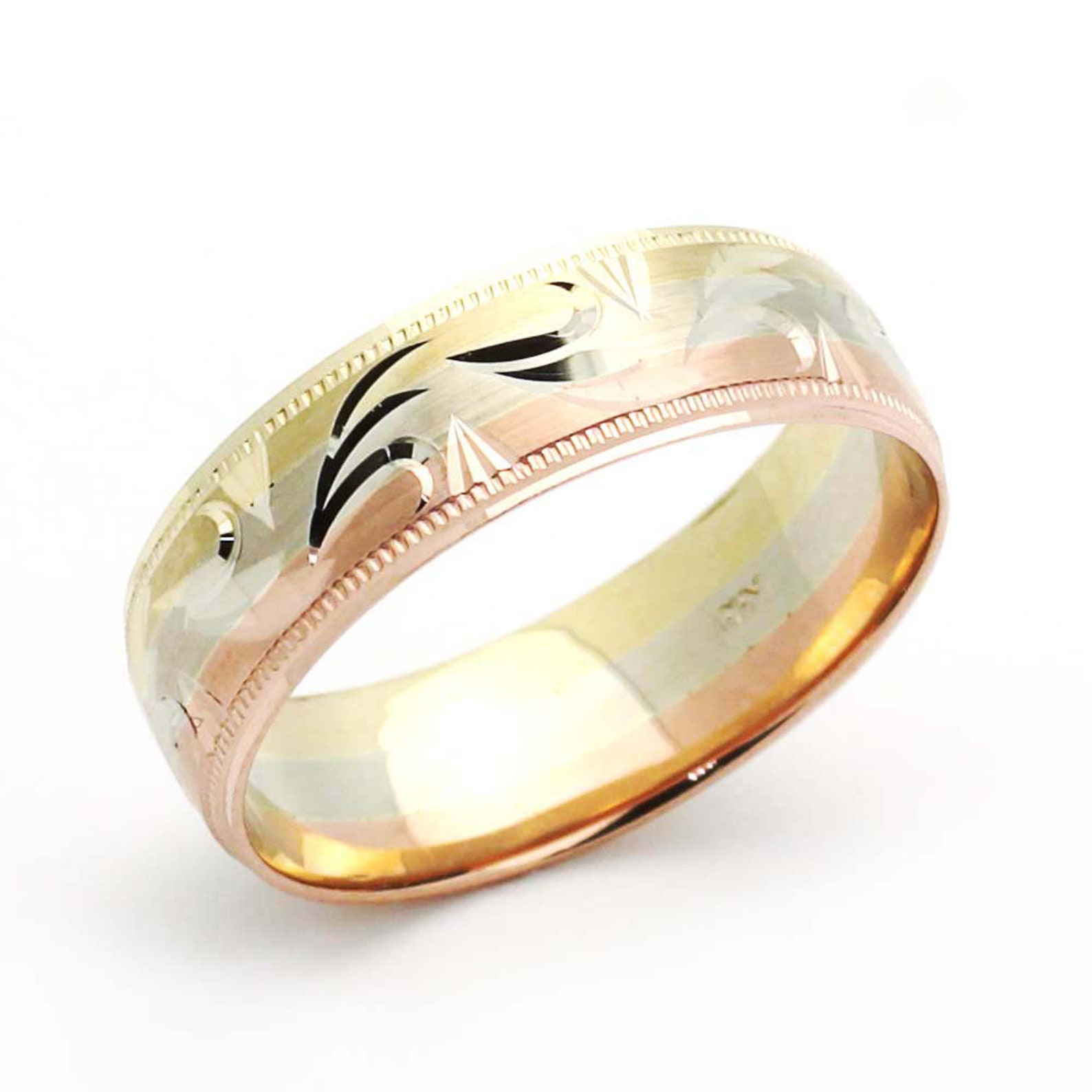 Men Women 14K Tri Color Gold 6mm Dia Cut Wedding Band Right - Etsy