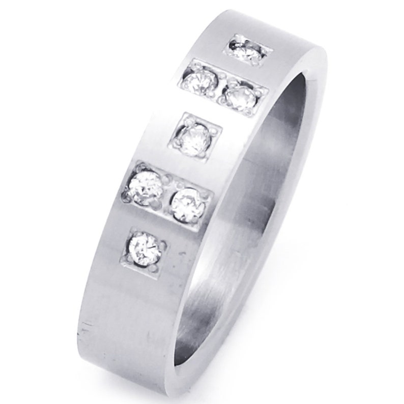 Men Women Fashion 6MM Stainless Steel Ring Seven CZ Stone | Etsy