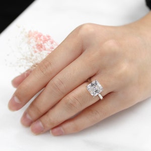 Asscher Cut 5 Carat Ring, Sterling Silver Wedding Ring for Women, Asscher Cut Stone Solitaire ...