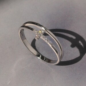 Customizable Women Solid 14K White Gold CZ Pave Double Band Sideway Cross Ring / Free Gift ...