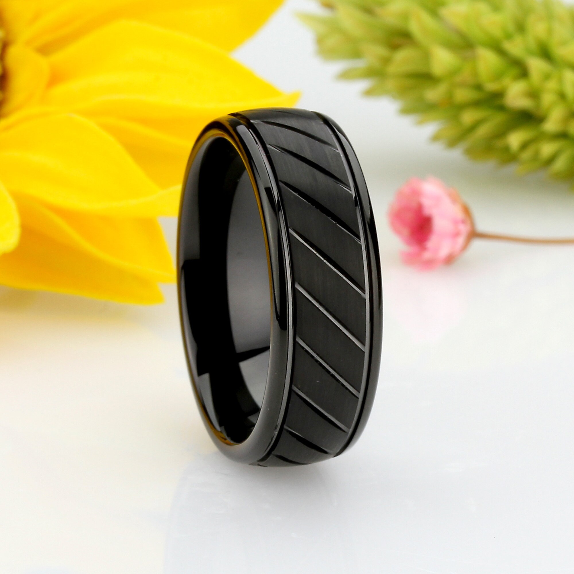 Men Women Tungsten Wedding Band 8MM Two-tone Black IP Plated | Etsy